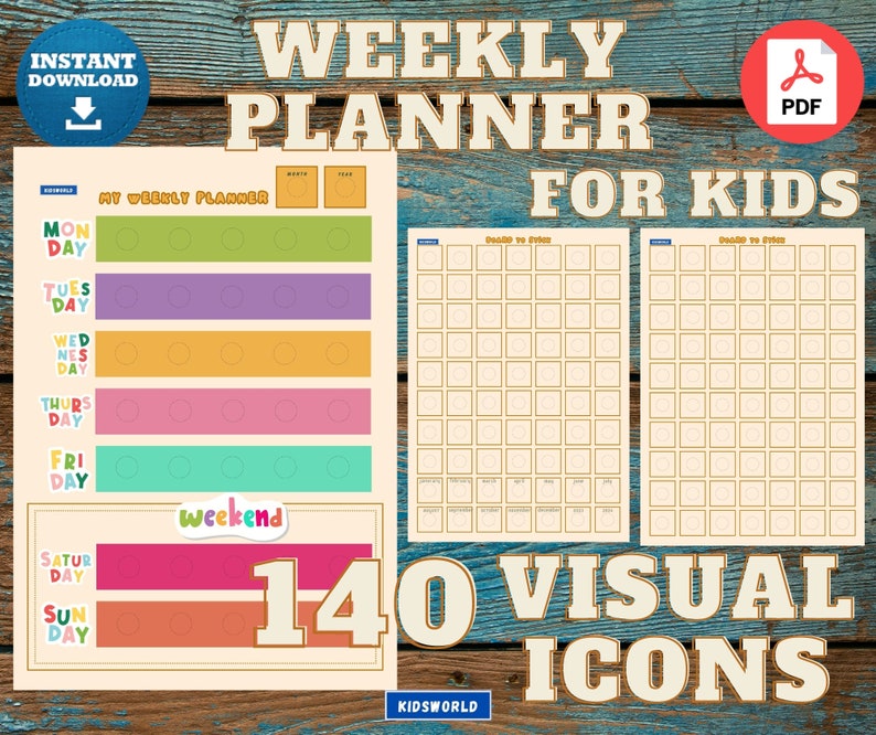 Weekly Planner, Weekly Planner for Kids, Kids Weekly Planner Printable ...