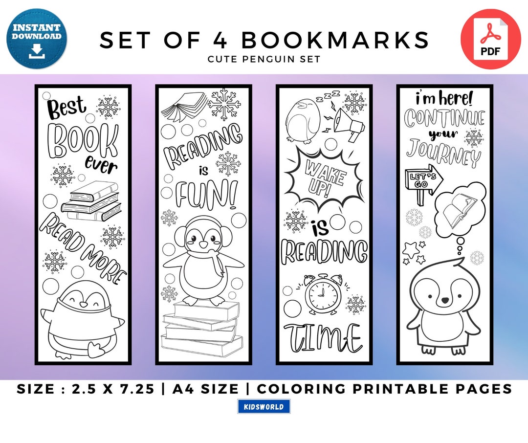Penguin Printable Coloring Bookmarks for Kids. Instant - Etsy