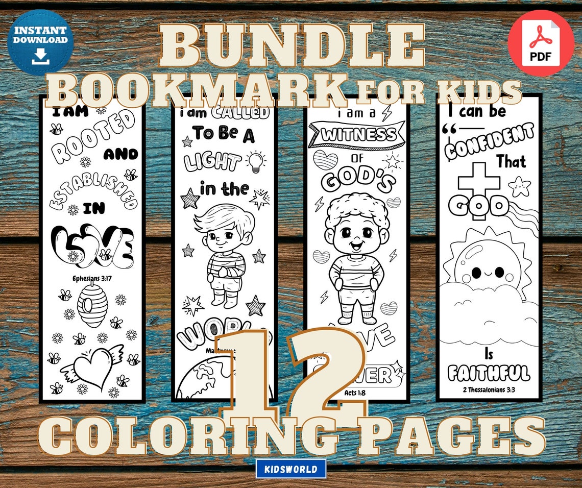 Kids Bundle 12 Printable Coloring Bible Bookmarks for Kids. Instant ...
