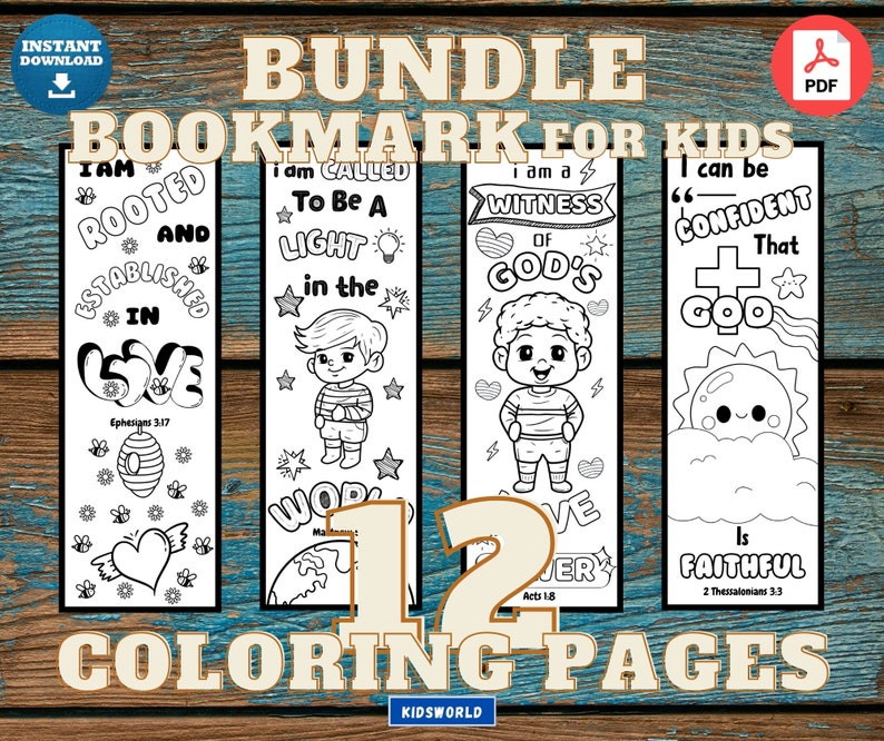 Kids Bundle 12 Printable Coloring Bible Bookmarks for Kids. Instant ...