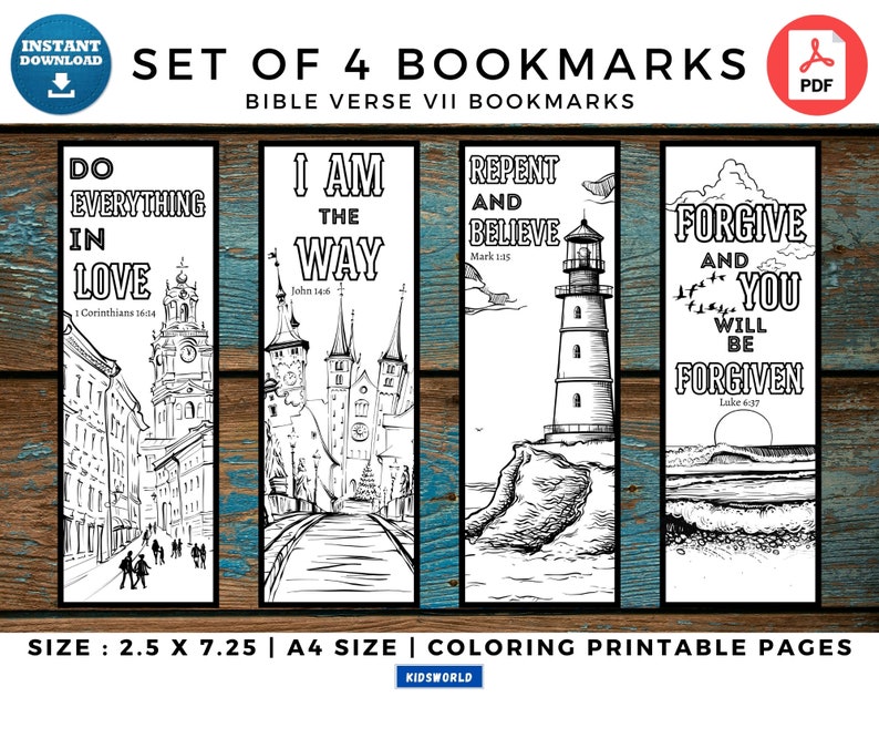Bible Verse VII Printable Coloring Bookmarks. Instant Download 4 ...