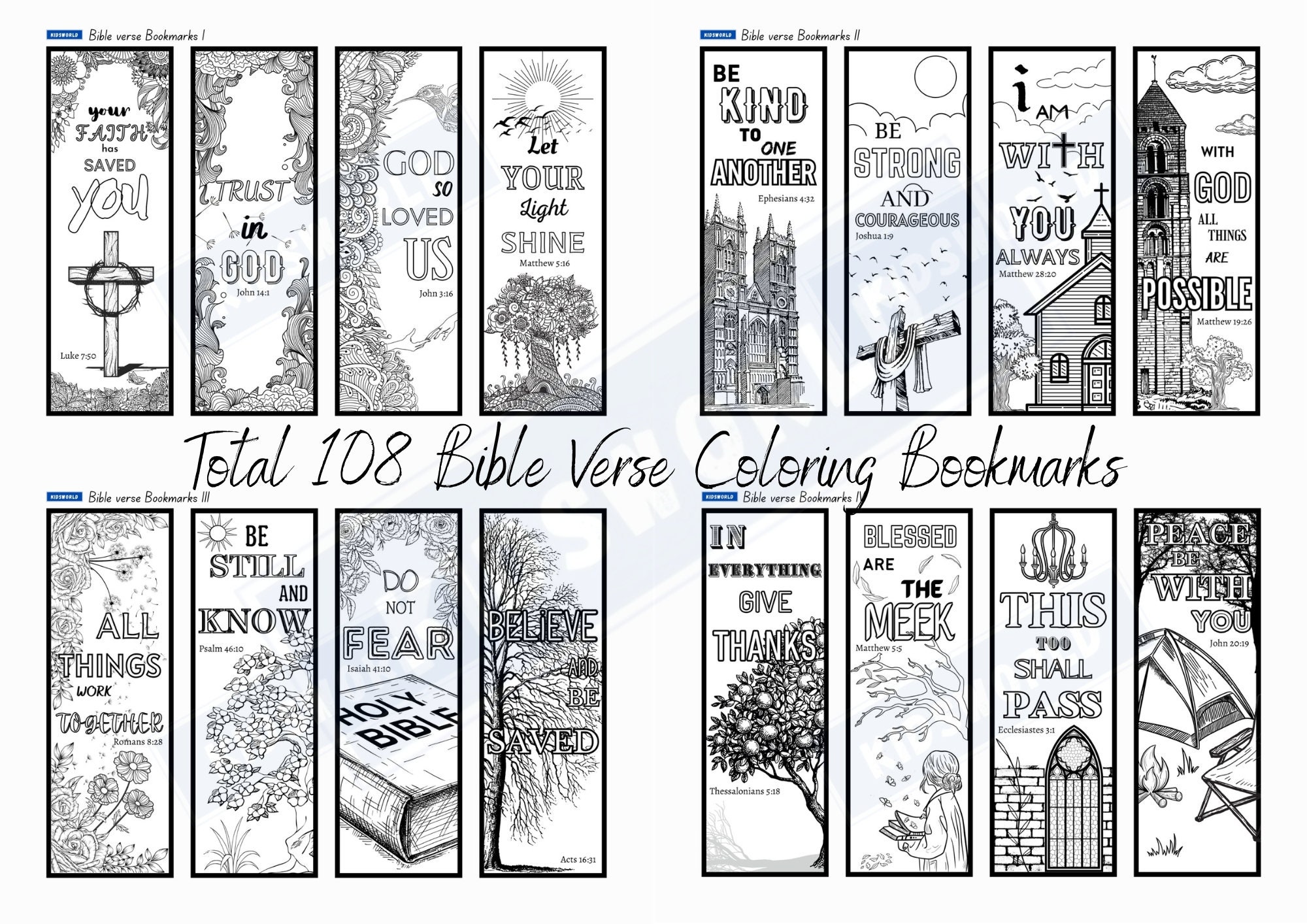 Bundle Bible Verse Printable Coloring Bookmarks for All, 108 Pages ...