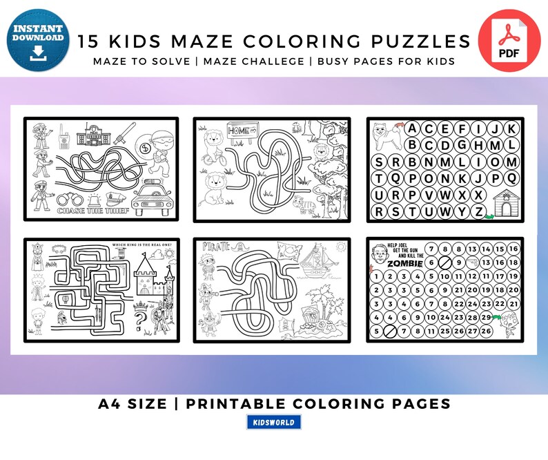 Printable MAZE Challenge Coloring Pages for Kids 15 Pages - Etsy Australia
