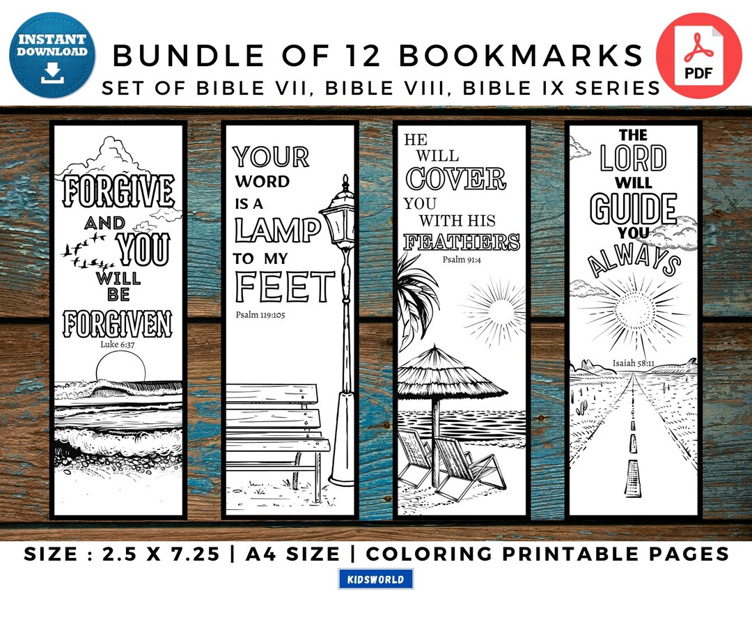 Bundle of 12 Printable Coloring Bible Bookmarks for All Age. Instant ...