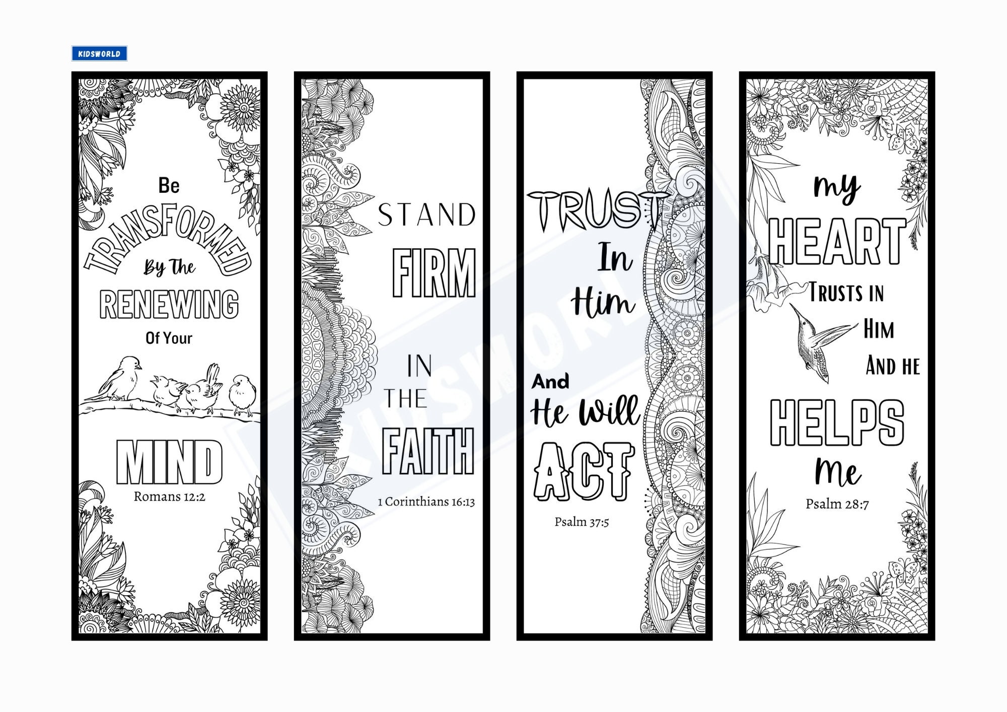 Bundle of 12 Printable Coloring Bible Bookmarks for All Age. Instant ...