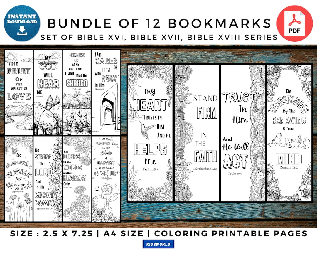 Bundle of 12 Printable Coloring Bible Bookmarks for All Age. Instant ...
