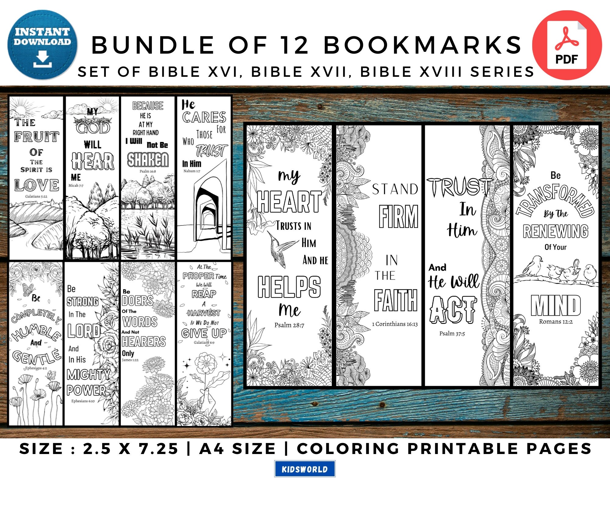 Bundle of 12 Printable Coloring Bible Bookmarks for All Age. Instant ...