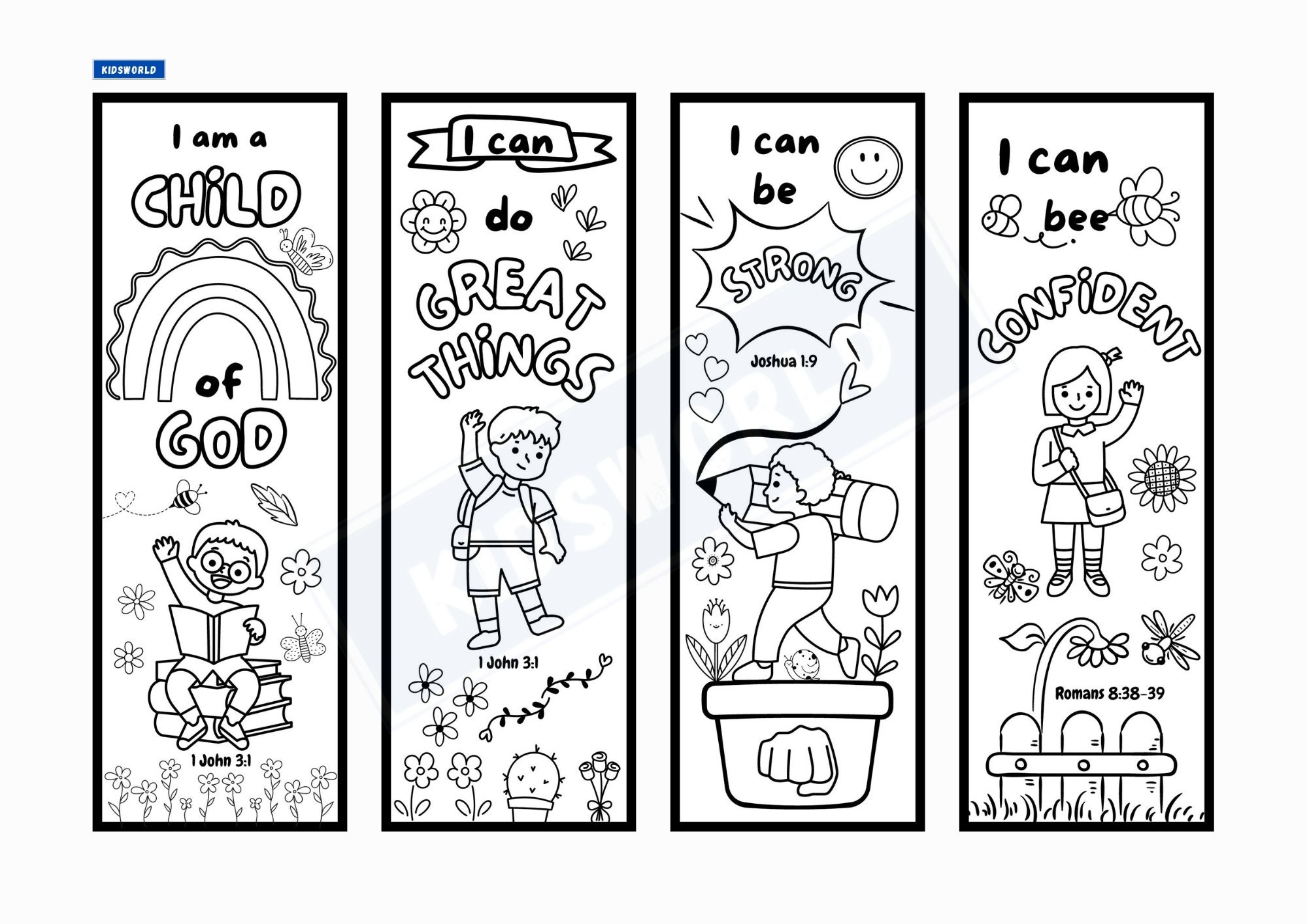 Kids Bible Verse Bookmarks, Kids Coloring Bible Bookmarks, Kids ...
