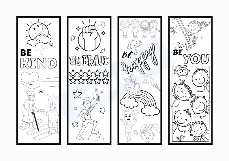 Bundle 12 Pages of Printable Coloring Bookmarks for Kids. Instant ...