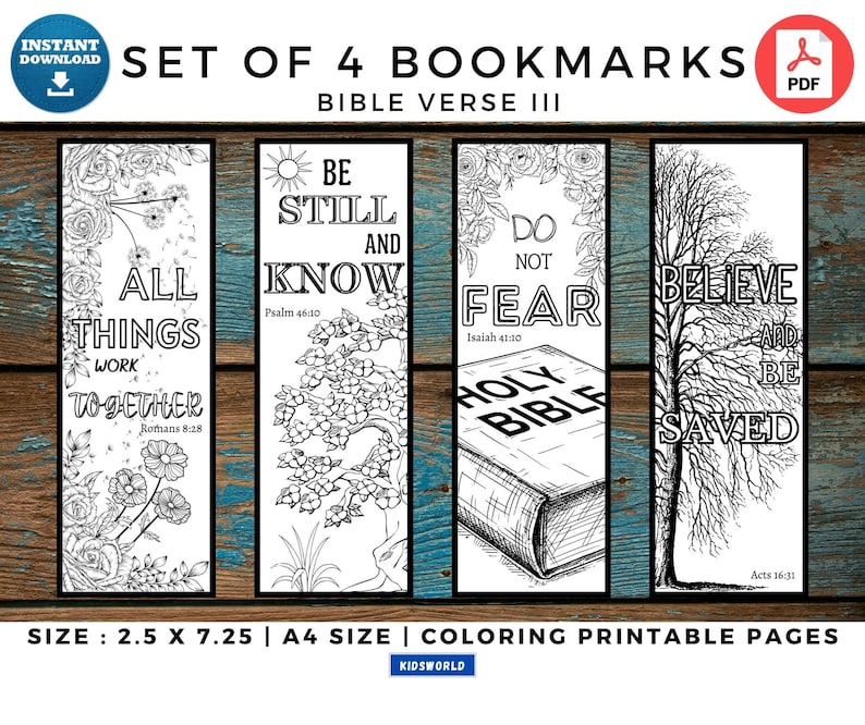 Bible Verse Lll Printable Coloring Bookmarks Instant Download. 4 DIY ...