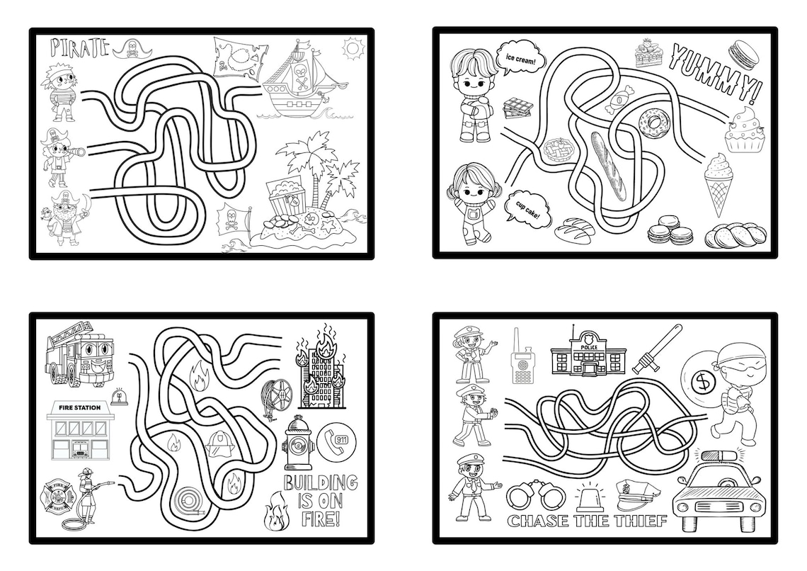 Printable MAZE Challenge Coloring Pages for Kids 15 Pages | Children's ...