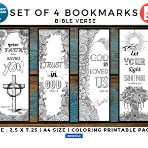 Bible Verse Printable Coloring Bookmarks. Instant Download. 4 DIY ...