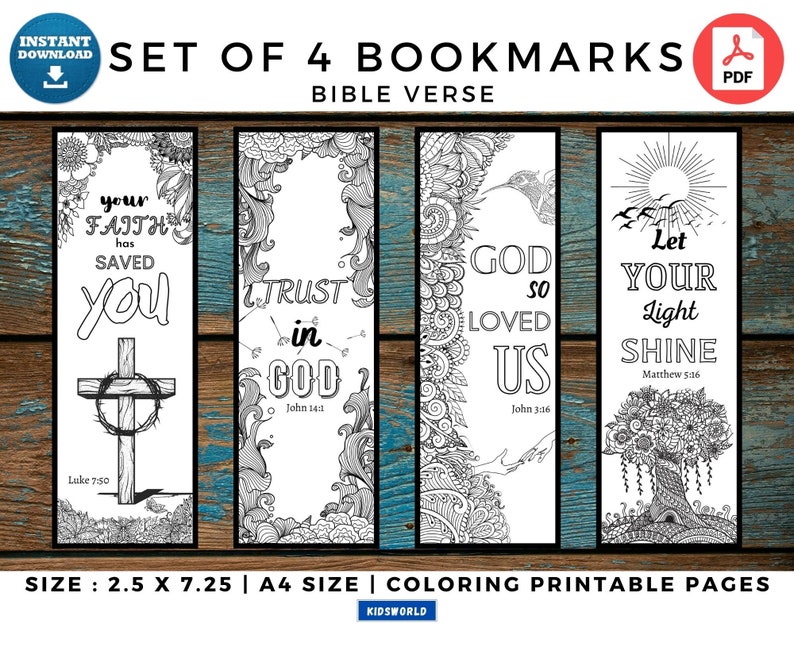 Bible Verse Printable Coloring Bookmarks. Instant Download. 4 DIY ...