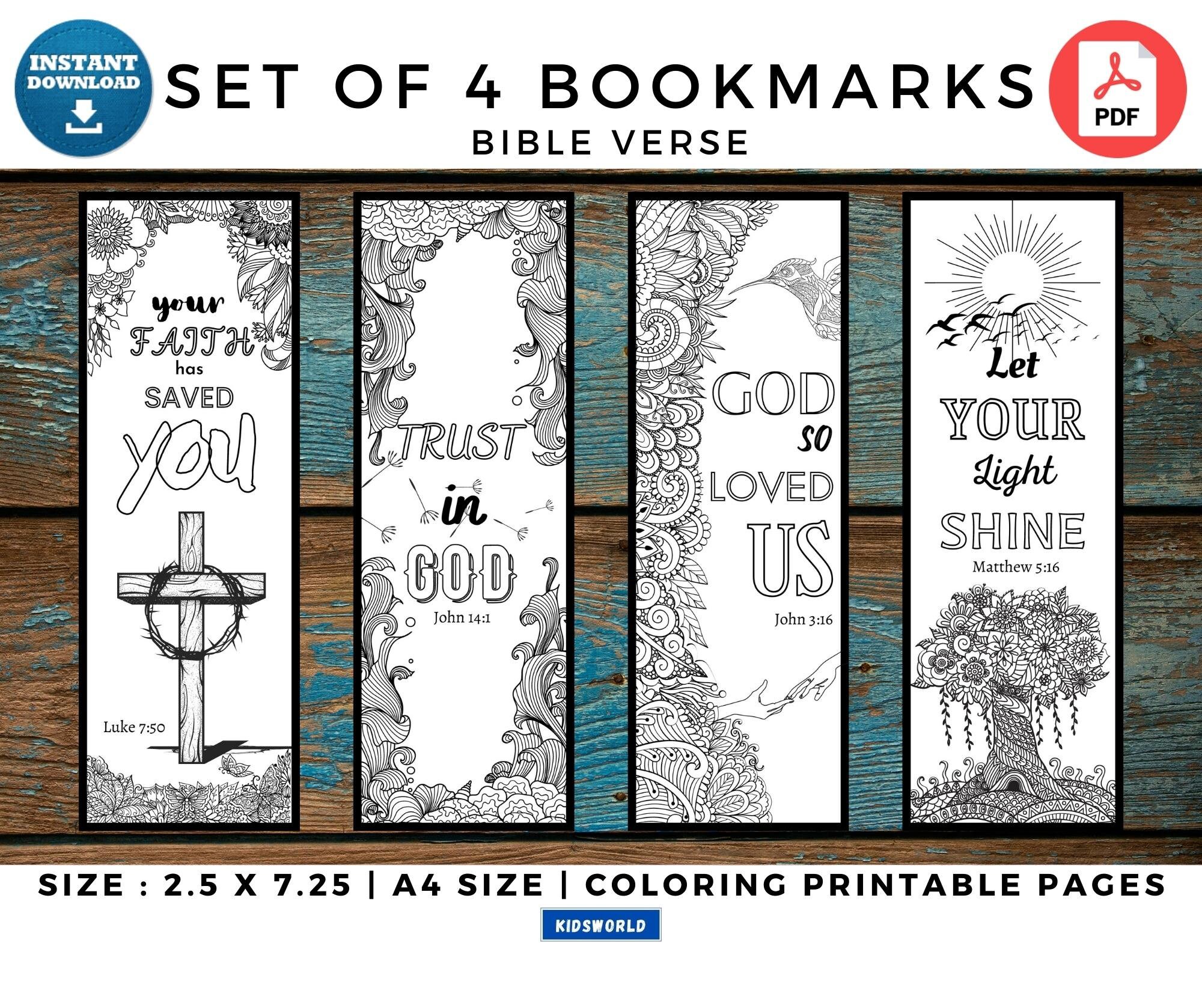 Bible Verse Printable Coloring Bookmarks. Instant Download. 4 DIY ...