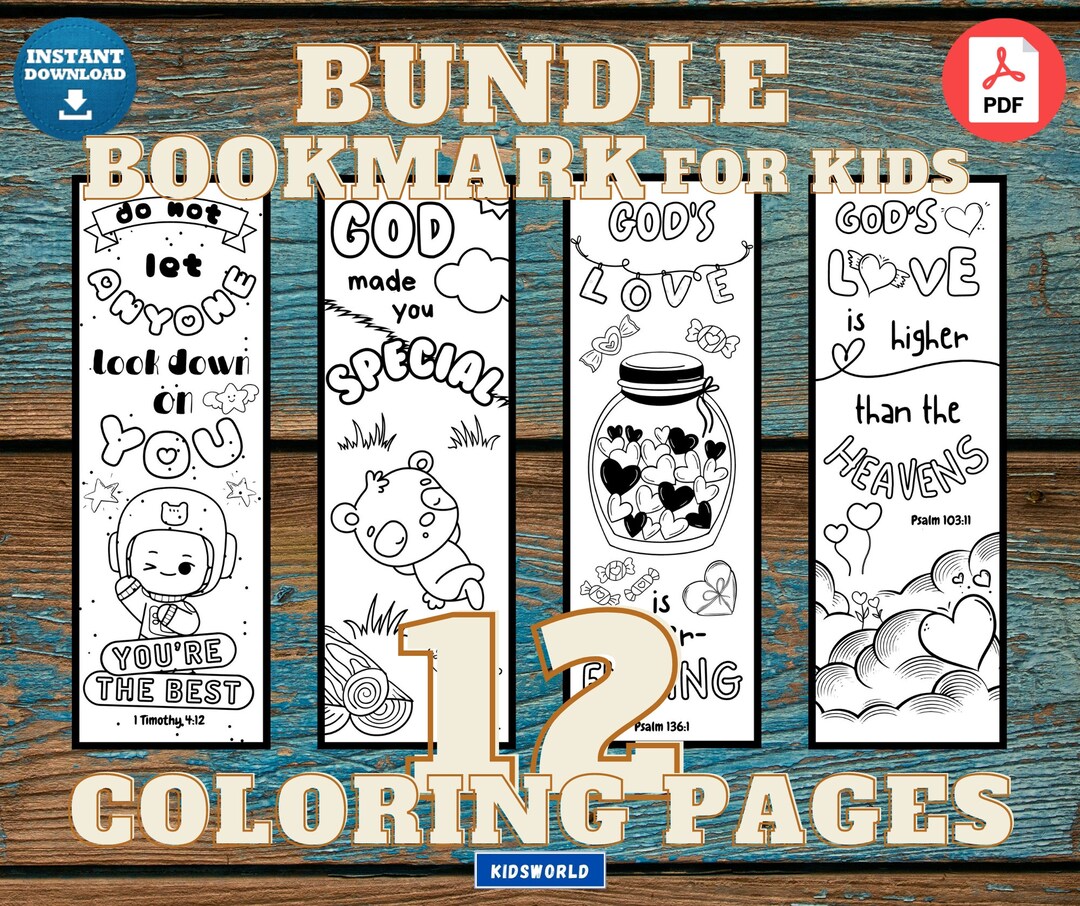 Kids Bundle, 12 Printable Coloring Bible Bookmarks for Kids. Instant ...