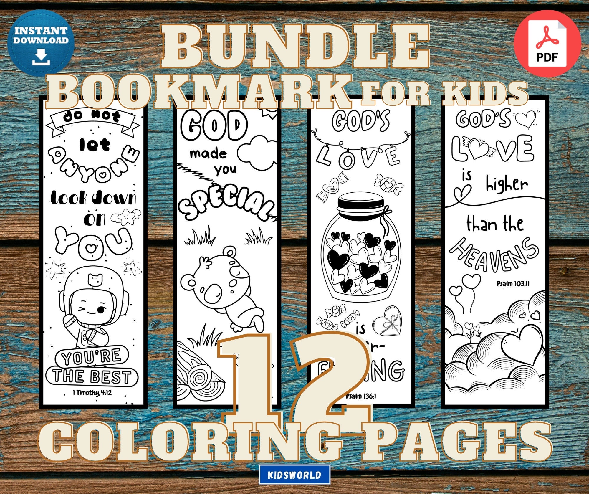 Kids Bundle, 12 Printable Coloring Bible Bookmarks for Kids. Instant ...