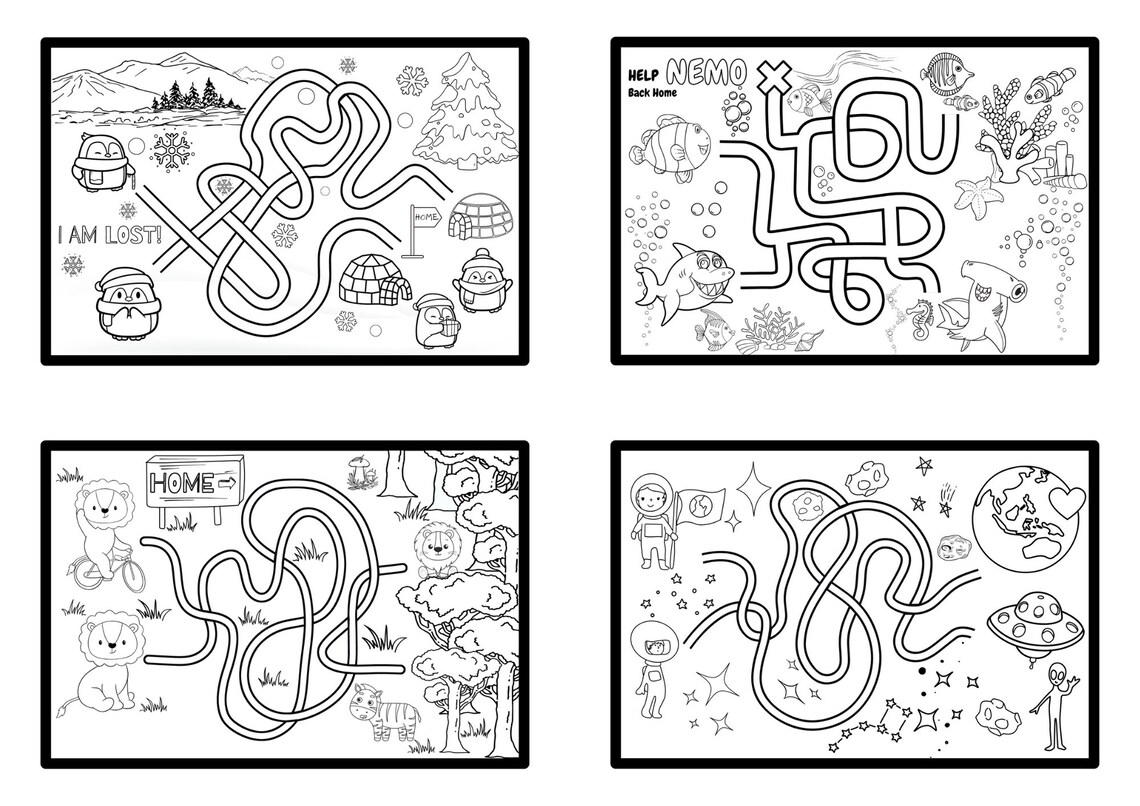 Printable MAZE Challenge Coloring Pages for Kids 15 Pages | Children's ...