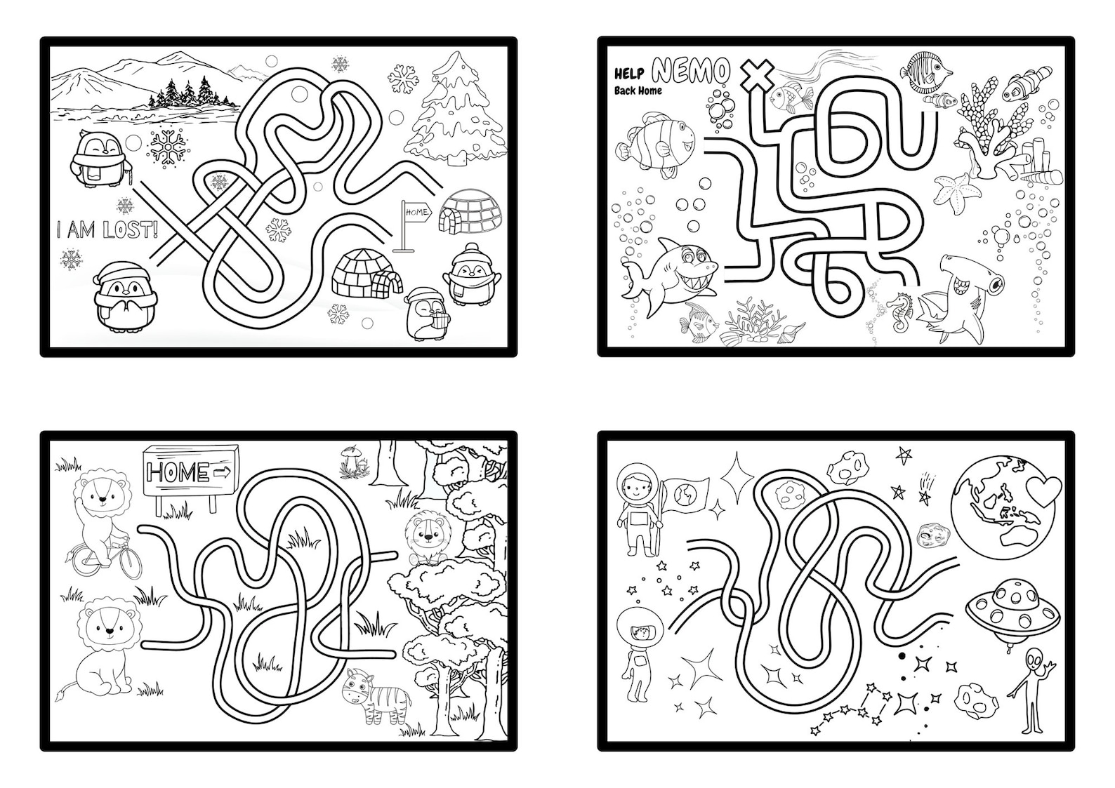 Printable MAZE Challenge Coloring Pages for Kids 15 Pages | Children's ...