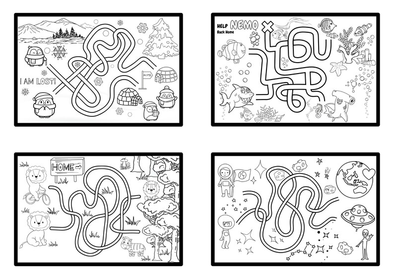 Printable MAZE Challenge Coloring Pages for Kids 15 Pages | Children's ...