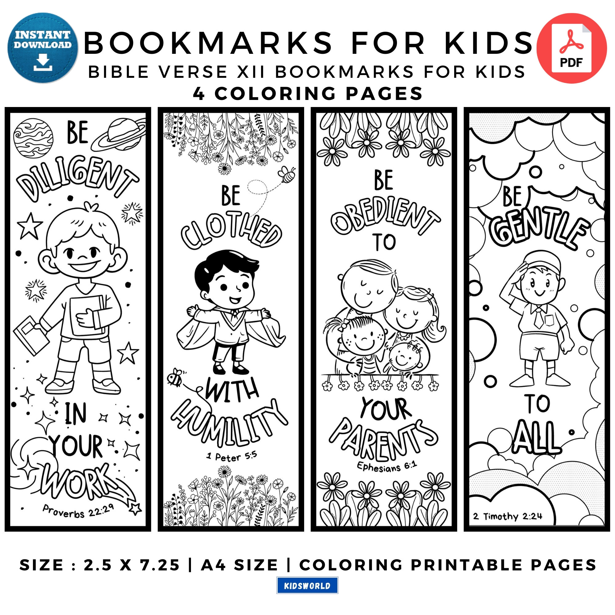 Kids Bible Verse XII Bookmarks, Kids Printable Coloring Bookmarks, Kids ...