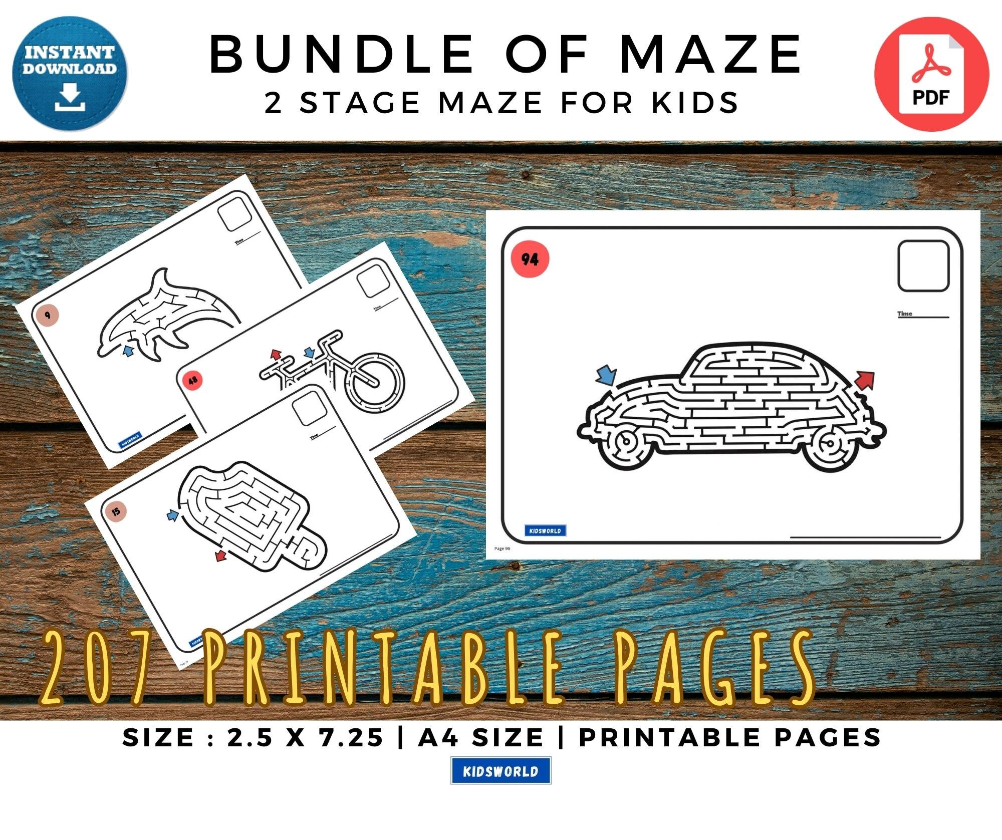 Bundle of Printable MAZE Challenge Pages for Kids (stage 1-2) Children ...
