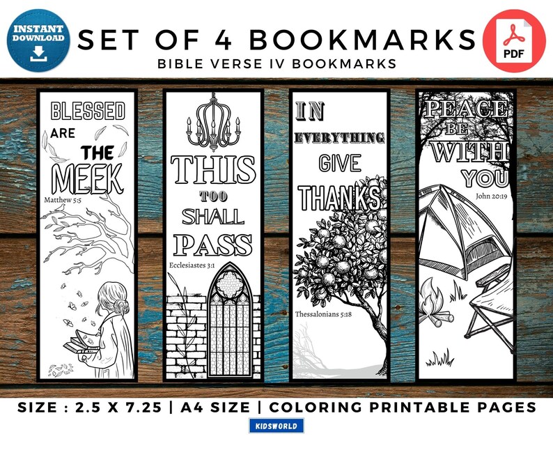 Bible Verse IV Printable Coloring Bookmarks. Instant Download. 4 ...