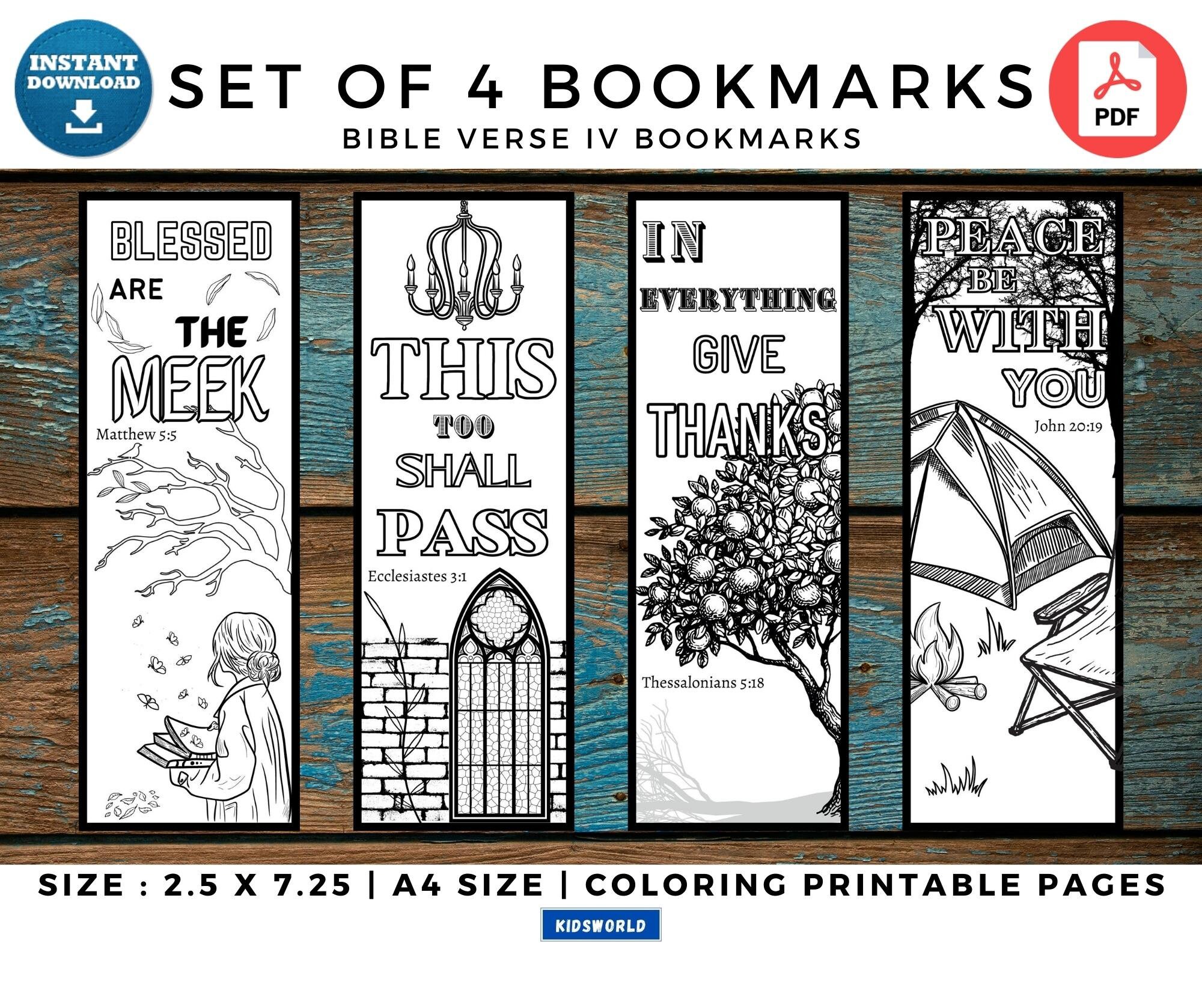 Bible Verse IV Printable Coloring Bookmarks. Instant Download. 4 ...