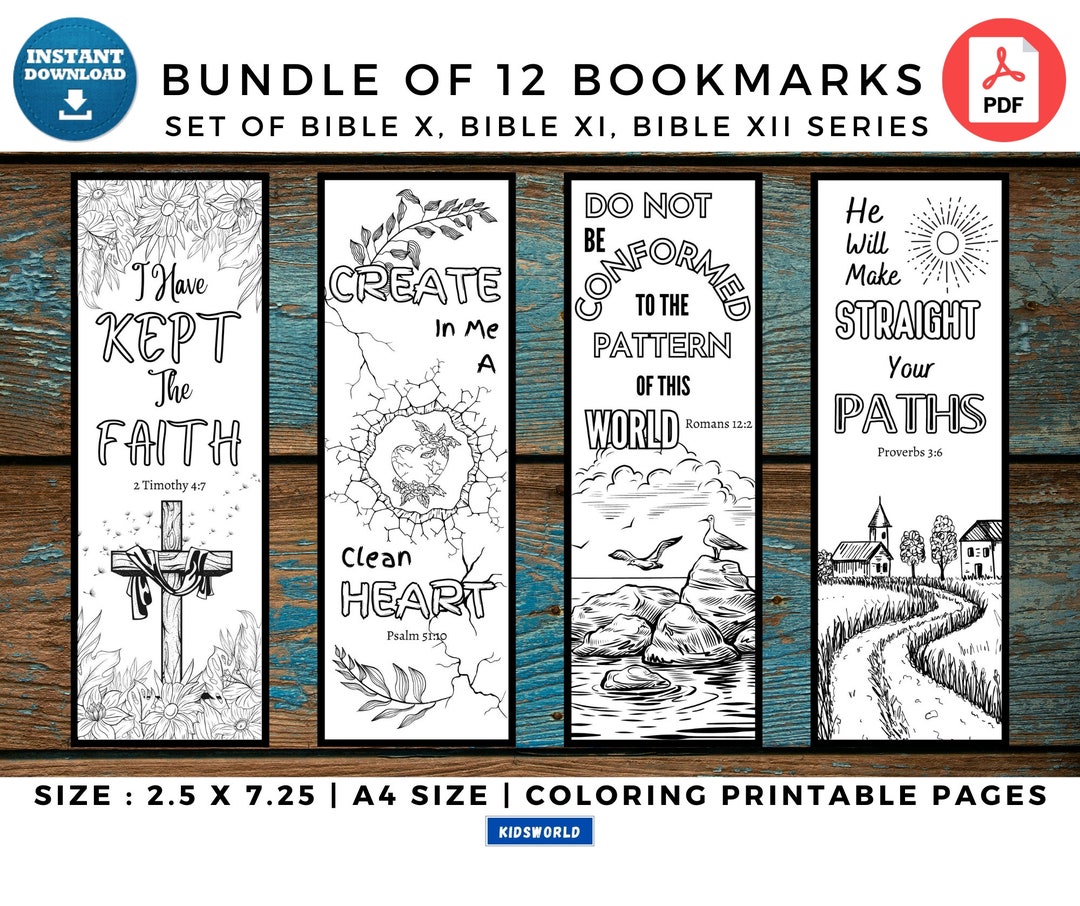 Bundle of 12 Printable Coloring Bible Bookmarks for All Age. Instant ...