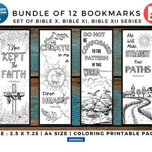 Bundle of 12 Printable Coloring Bible Bookmarks for All Age. Instant ...