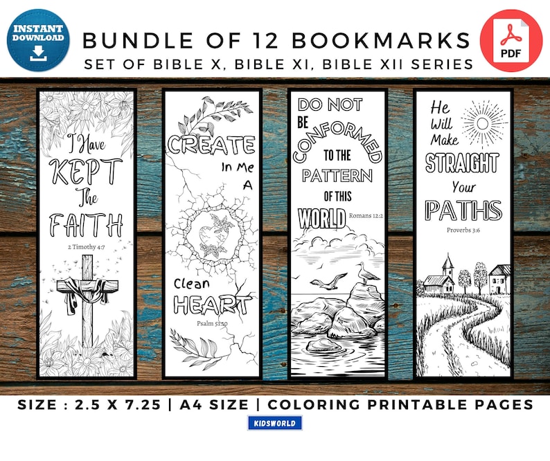 Bundle of 12 Printable Coloring Bible Bookmarks for All Age. Instant ...
