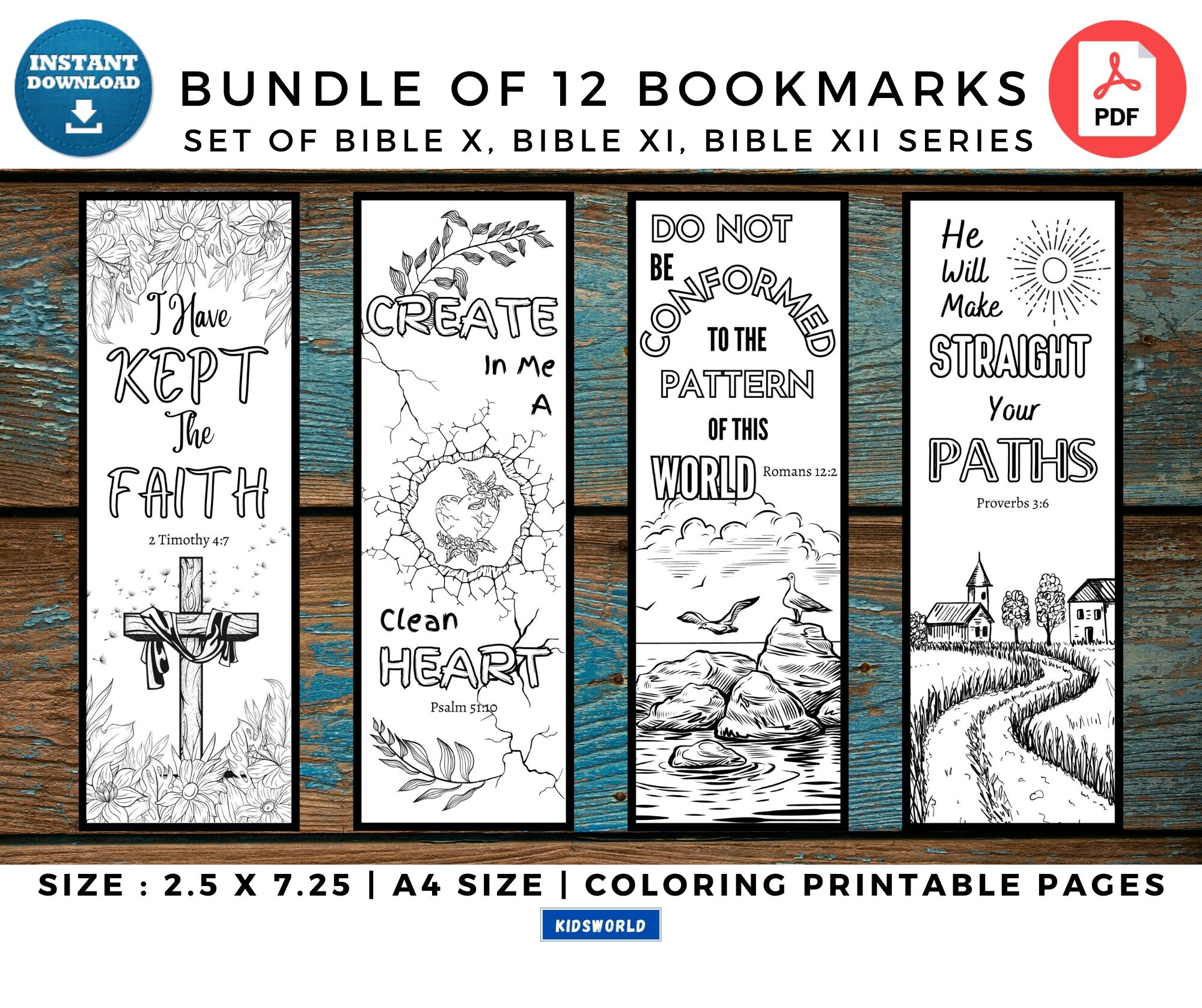 Bundle of 12 Printable Coloring Bible Bookmarks for All Age. Instant ...