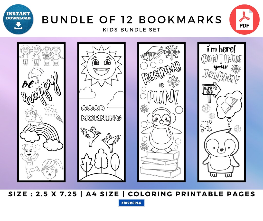 Bundle 12 Pages of Printable Coloring Bookmarks for Kids. - Etsy