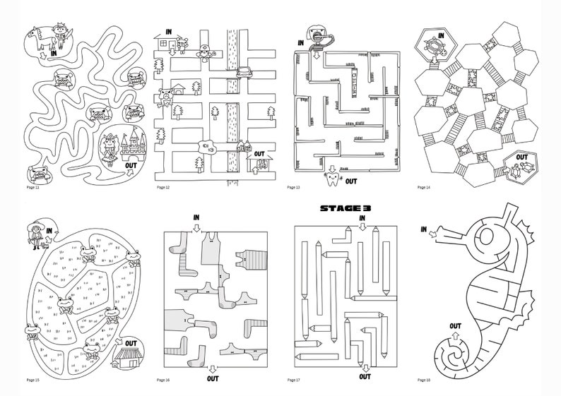 Printable MAZE Challenge Pages for Kids 35 Pages.(stage 1-4) | Children ...
