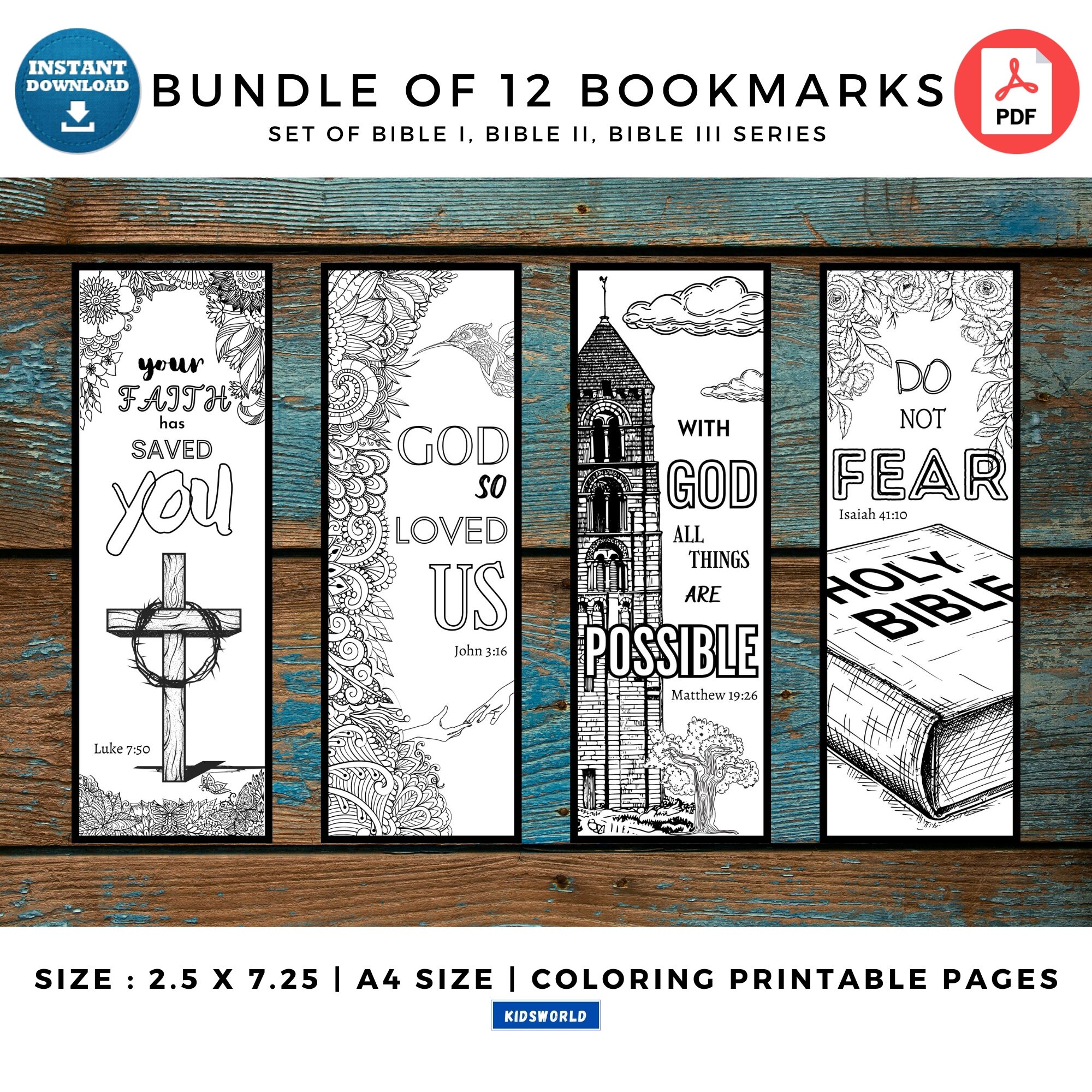 Bundle 12 Pages of Printable Coloring Bookmarks for All Age. Instant ...