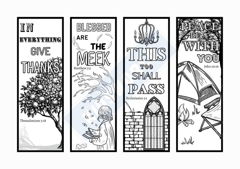 Bible Verse IV Printable Coloring Bookmarks. Instant Download. 4 ...