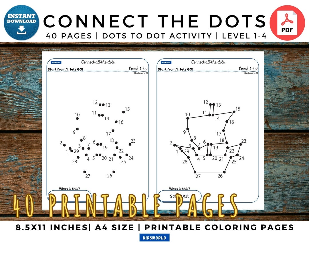 Connect the Dots Printable Pages for ALL (40 Pages), Dot to Dot Puzzle ...