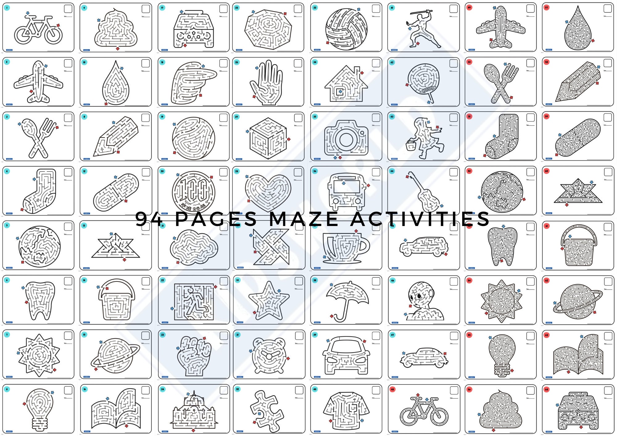 Bundle of Printable MAZE Challenge Pages for Kids (stage 1-2) Children ...