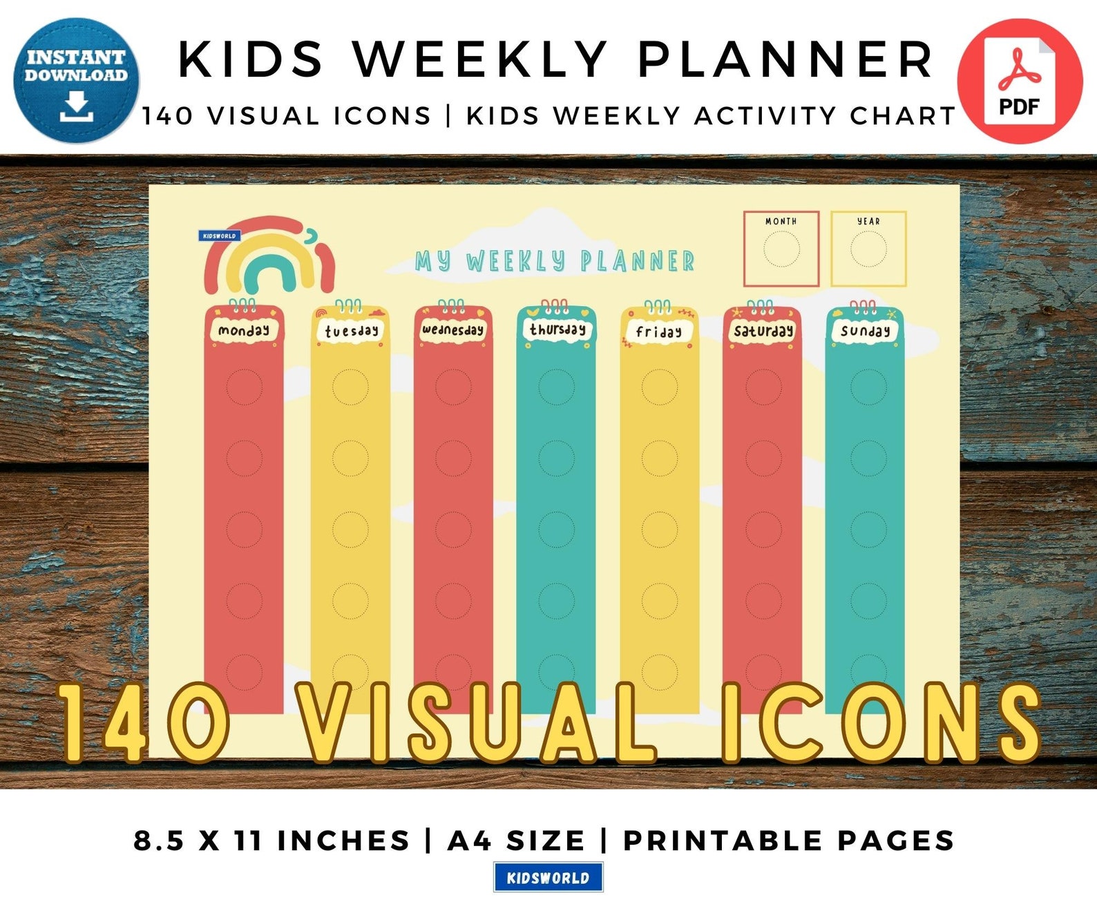 Weekly Planner for Kids, Kids Weekly Planner Printable Pages, Visual ...