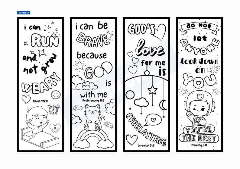 Kids Bible Verse IV Bookmarks, Kids Coloring Bible Bookmarks, Kids ...