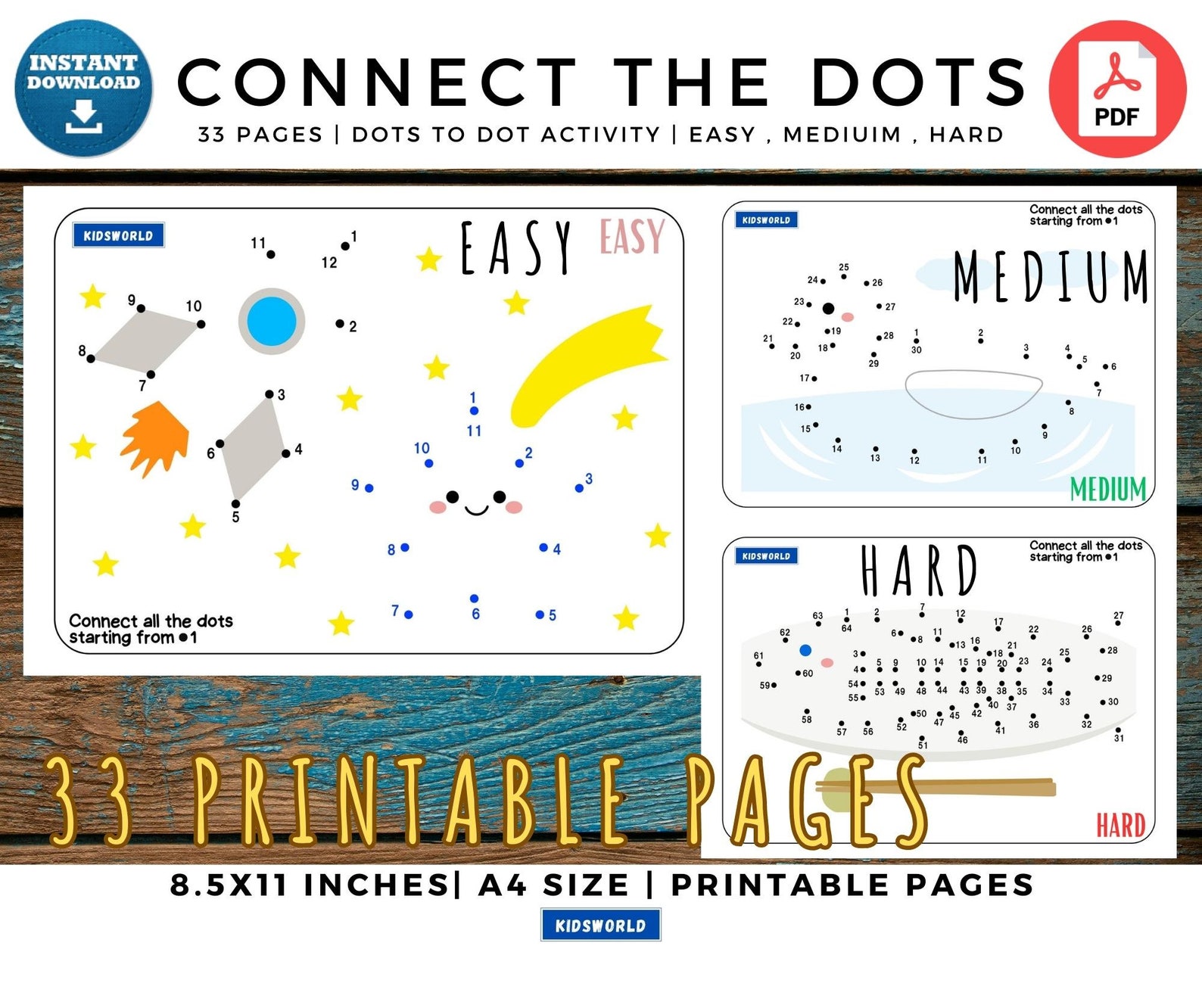 Connect the Dots Printable Pages for Kids, Ages 3-12 , 33 Pages, Dot to ...