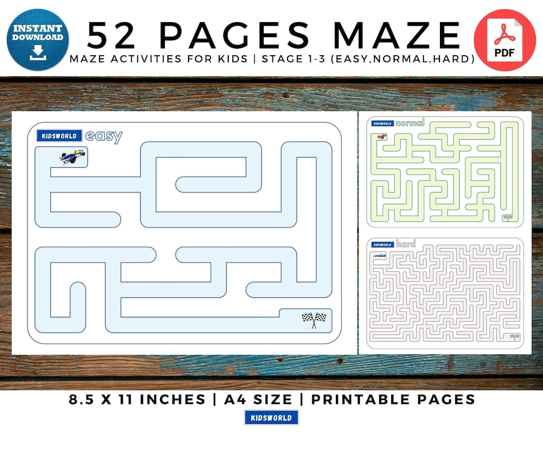 Printable MAZE Challenge Pages for Kids| 52 Pages| Stage 1-3 | Children ...