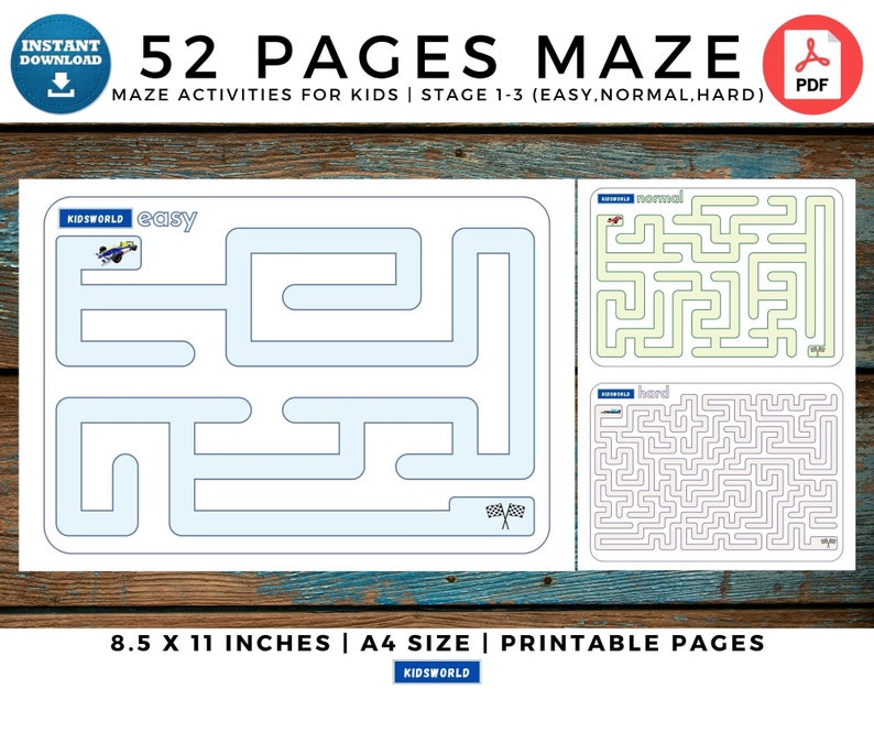 Printable MAZE Challenge Pages for Kids| 52 Pages| Stage 1-3 | Children ...