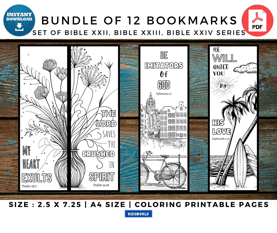 Bundle of 12 Printable Coloring Bible Bookmarks for All Age. Instant ...