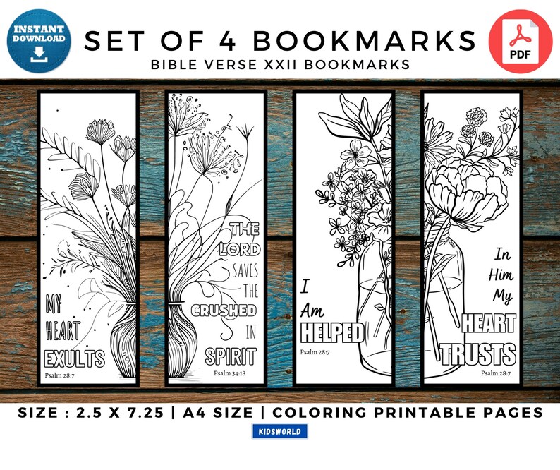 Bible Verse XXII Printable Coloring Bookmarks for All. Instant Download ...