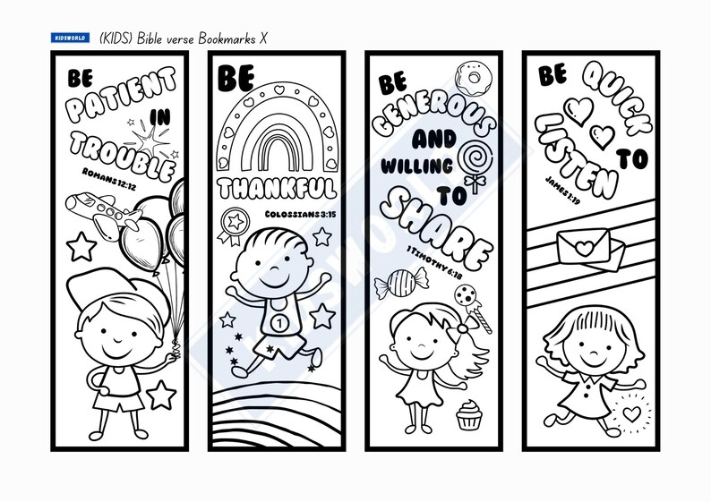 Kids Bundle 12 Printable Fun Coloring Bible Bookmarks. Instant Digital ...