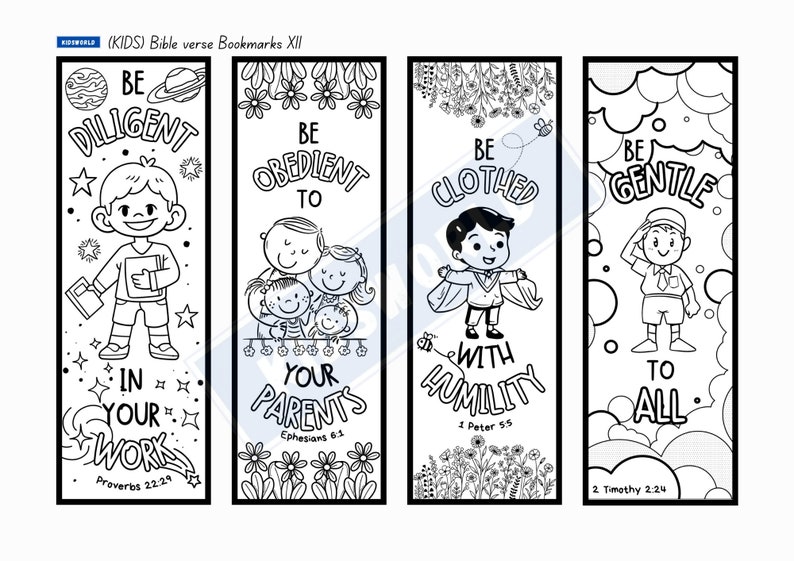 Kids Bundle 12 Printable Fun Coloring Bible Bookmarks. Instant Digital ...