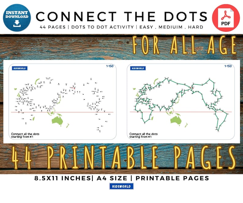 Connect the Dots Printable Pages for ALL (44 Pages), Dot to Dot Puzzle ...