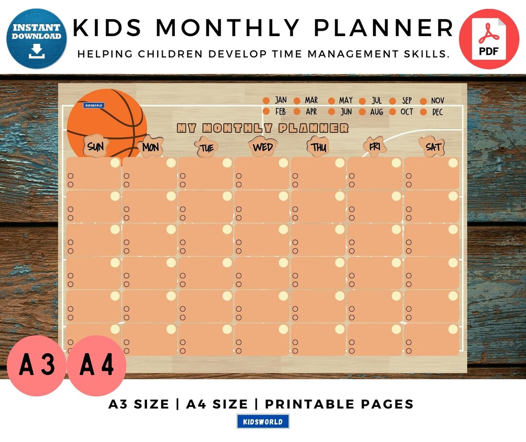 Monthly Planner for Kids, Kids Monthly Planner Printable Pages, Kids ...