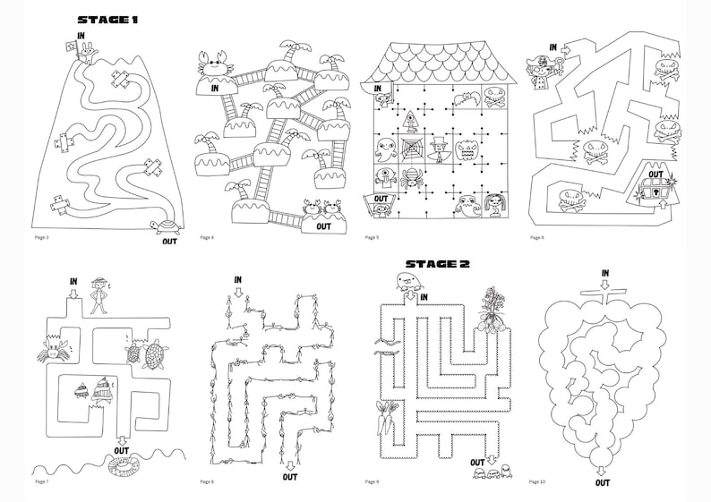 Printable MAZE Challenge Pages for Kids 35 Pages.(stage 1-4) | Children ...