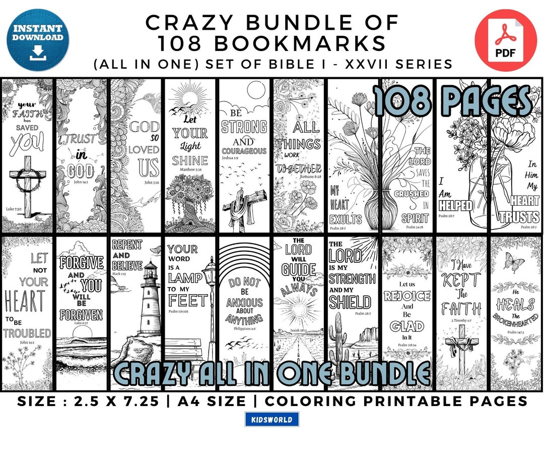Bundle Bible Verse Printable Coloring Bookmarks for All, 108 Pages ...